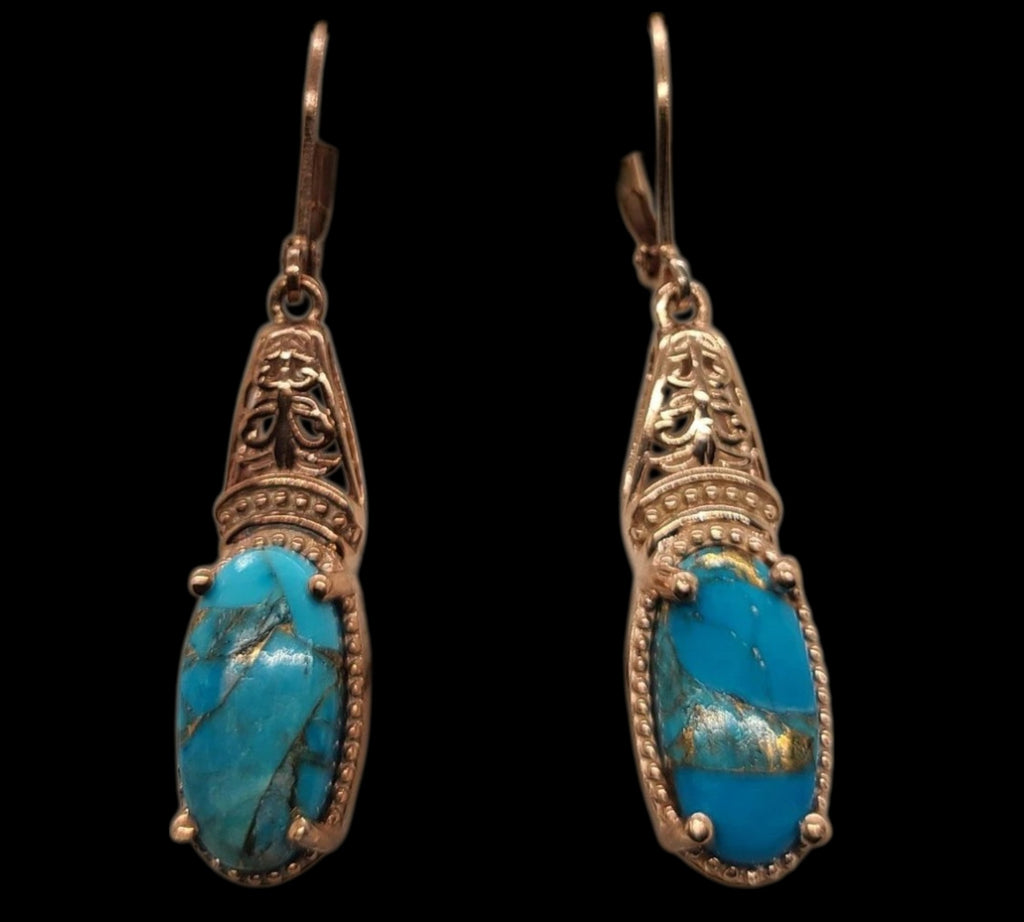 5004 Matrix Chestnut Brine Turquoise leaver back earrings – Noble ~ Peasant